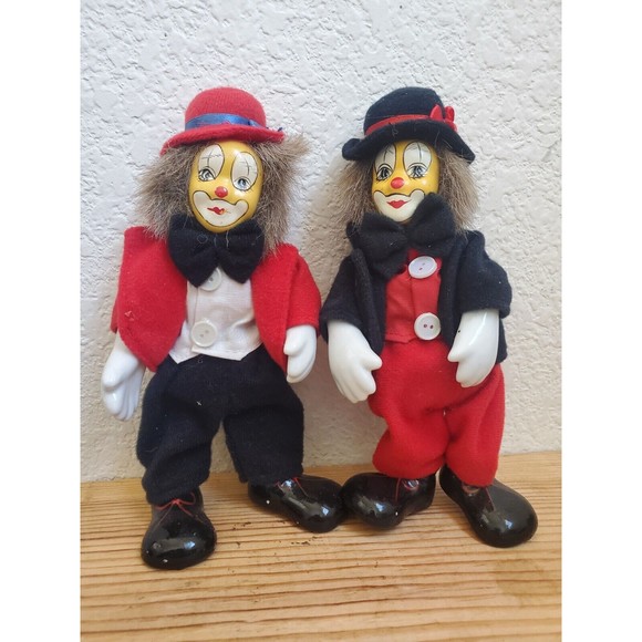 Unbranded | Toys | 2x Vintage Clown Dolls Porcelain Painted Face Hands ...